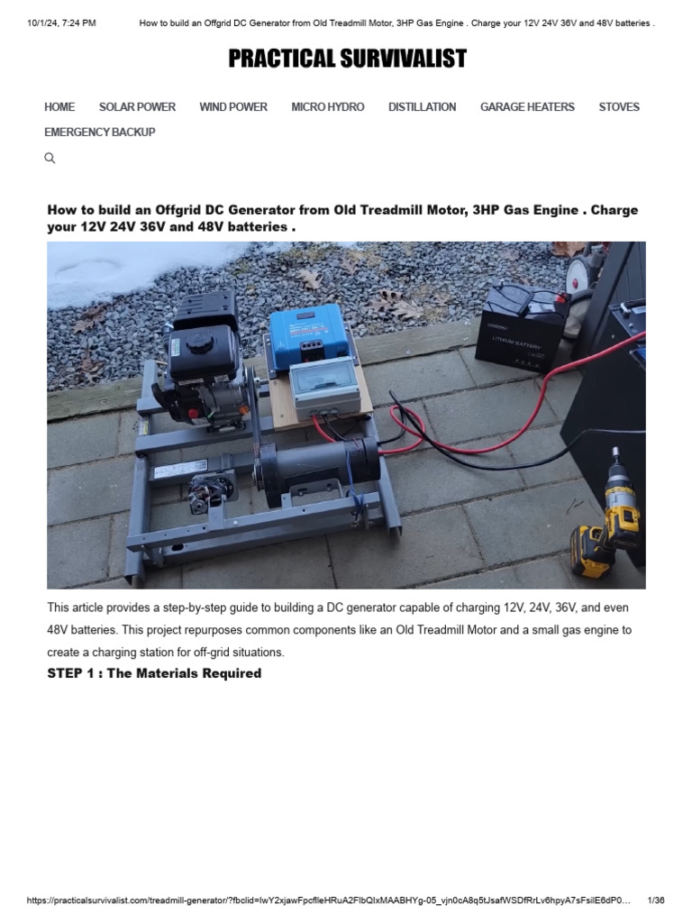 How To Build An Offgrid DC Generator From Old Treadmill Motor, 3HP Gas ...