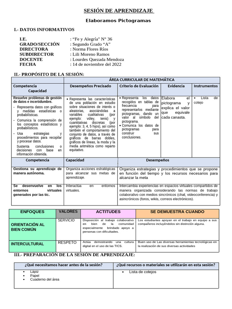 SESIÓN DE APRENDIZAJE 1 - Matematica | PDF