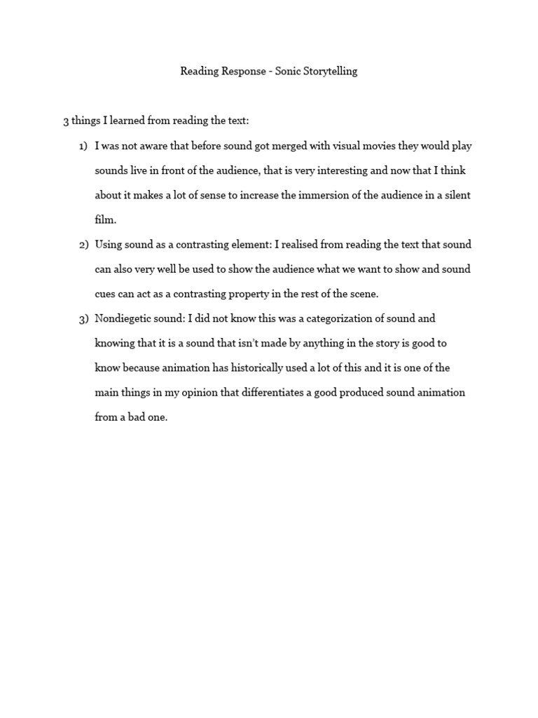 Reading Response - Sonic Storytelling | PDF