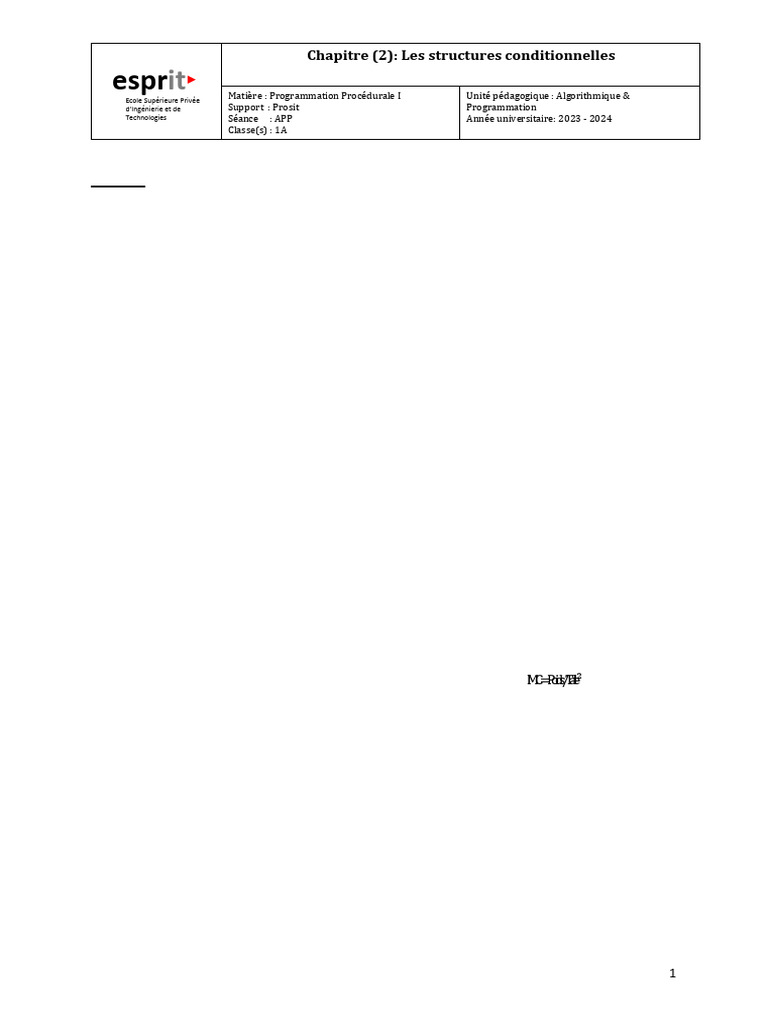 Prosit Structures Conditionnelles | PDF
