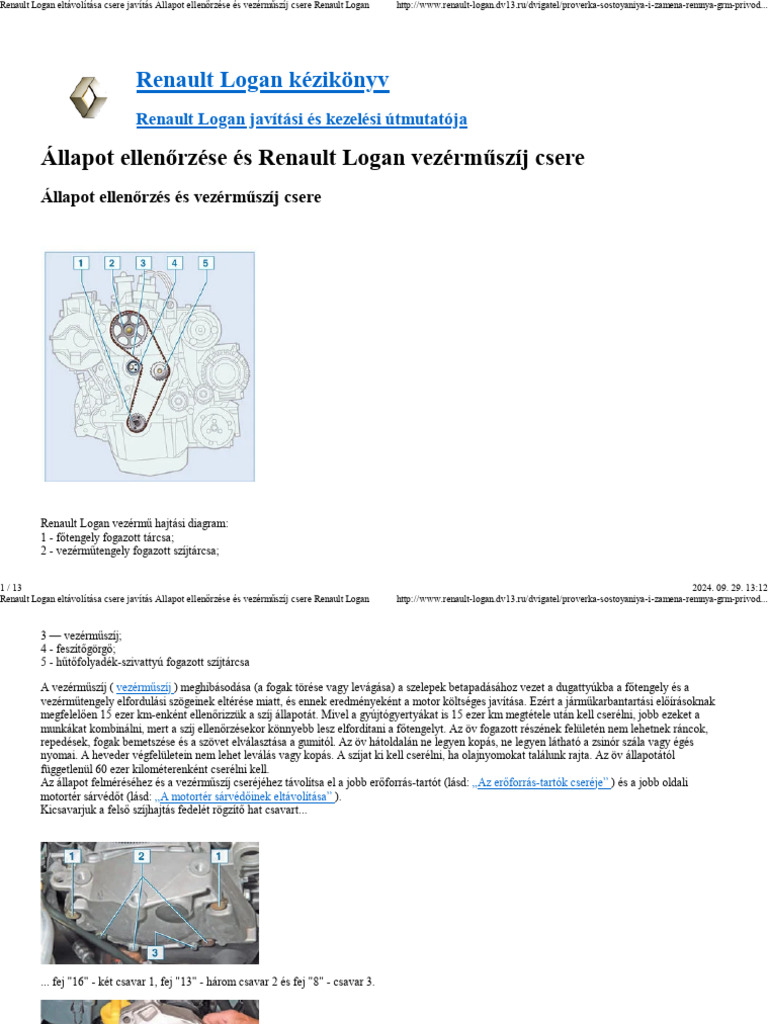 Renault Logan Eltávolítása Csere Javítás Állapot Ellenőrzése És Vezérműszíj Csere Renault Logan ...