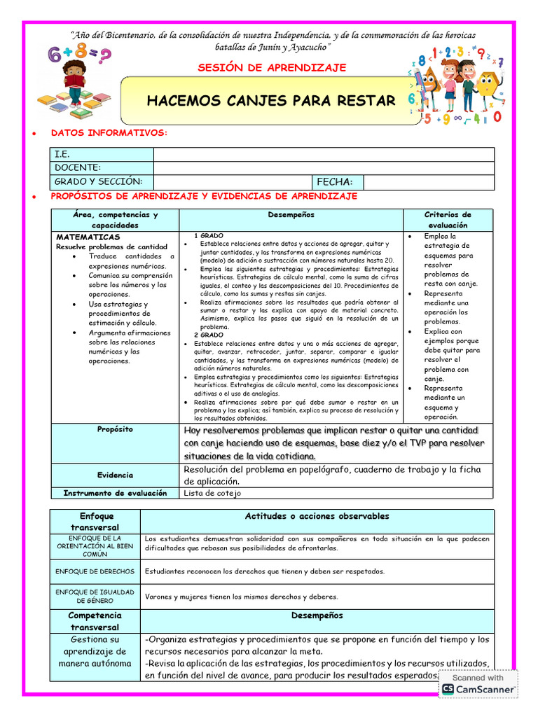 U7 s1 Sesion d2 Mat Hacemos Canjes para Restar | PDF