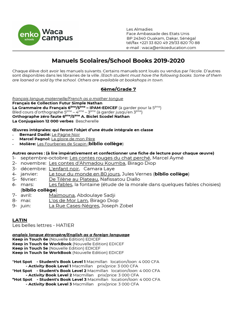 Manuels Scolaires Enko Campus Waca 2019 | PDF