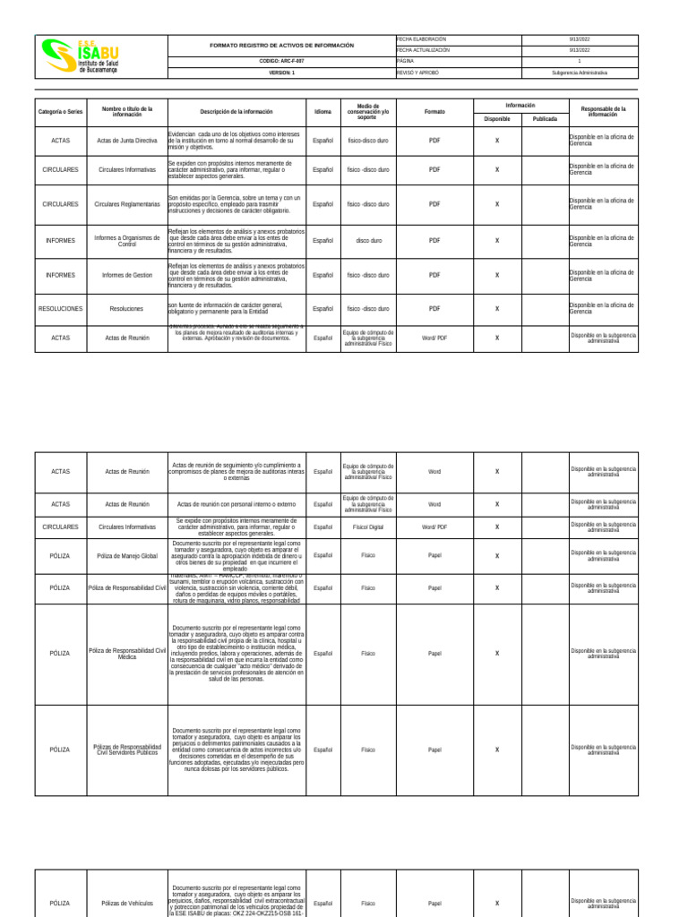 Arc F 007 Formato Registro de Activos de La Informacion | PDF