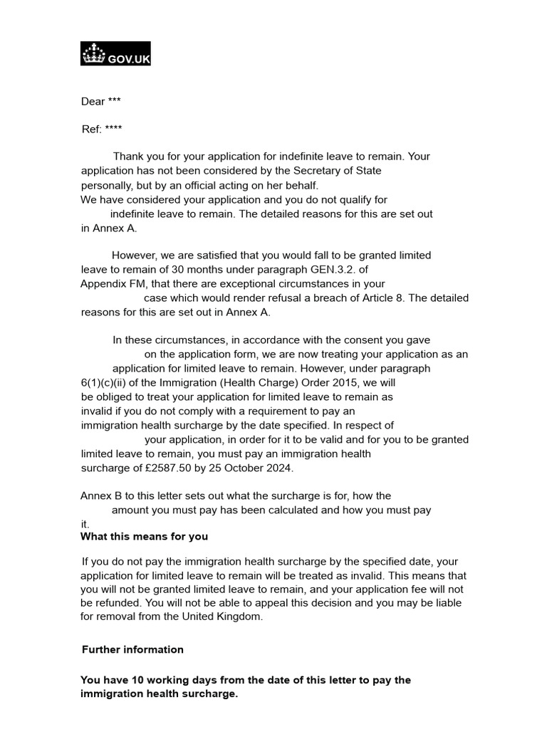 ILR Application Update - Redacted | PDF | Fee