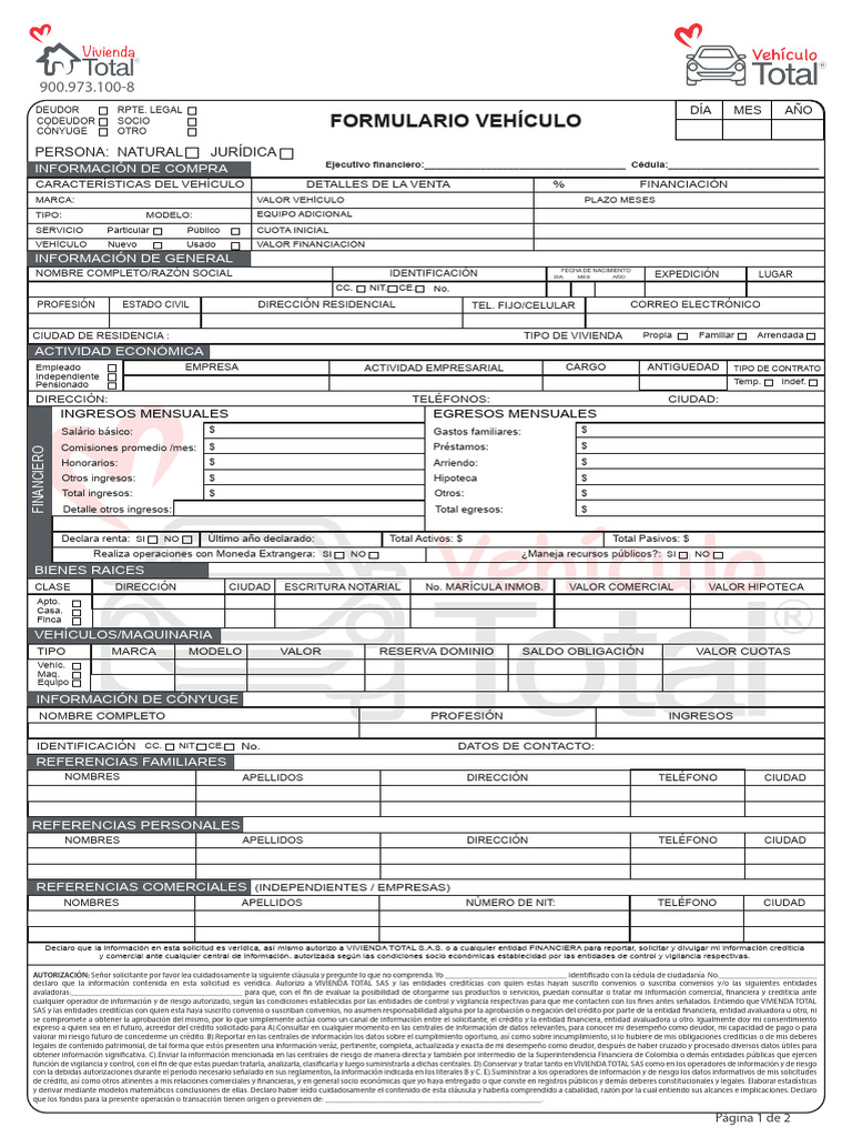 Formulario Vehiculo Total | PDF