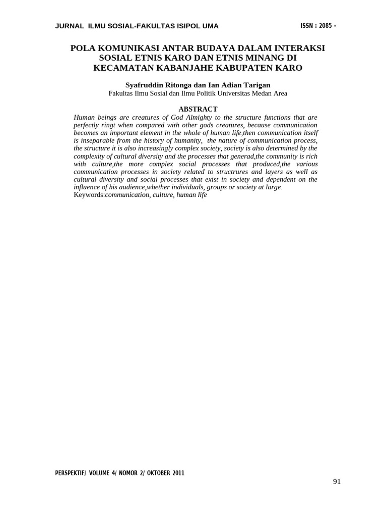 Pola Komunikasi Etnis Karo | PDF