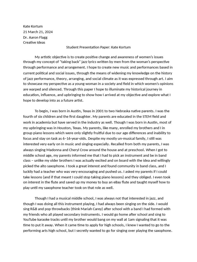 Kate Kortum Student Presentation Paper | PDF | Jazz | Poetry