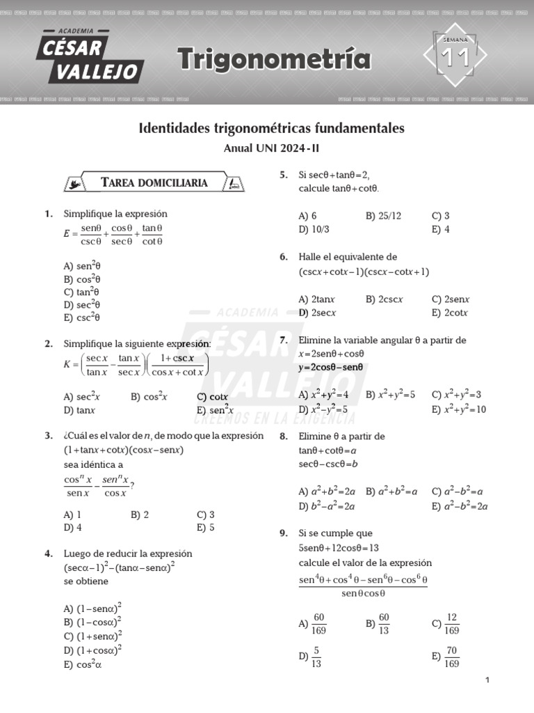 TR ACV Dom Sem11 | PDF | Trigonometria | Geometria Elementar