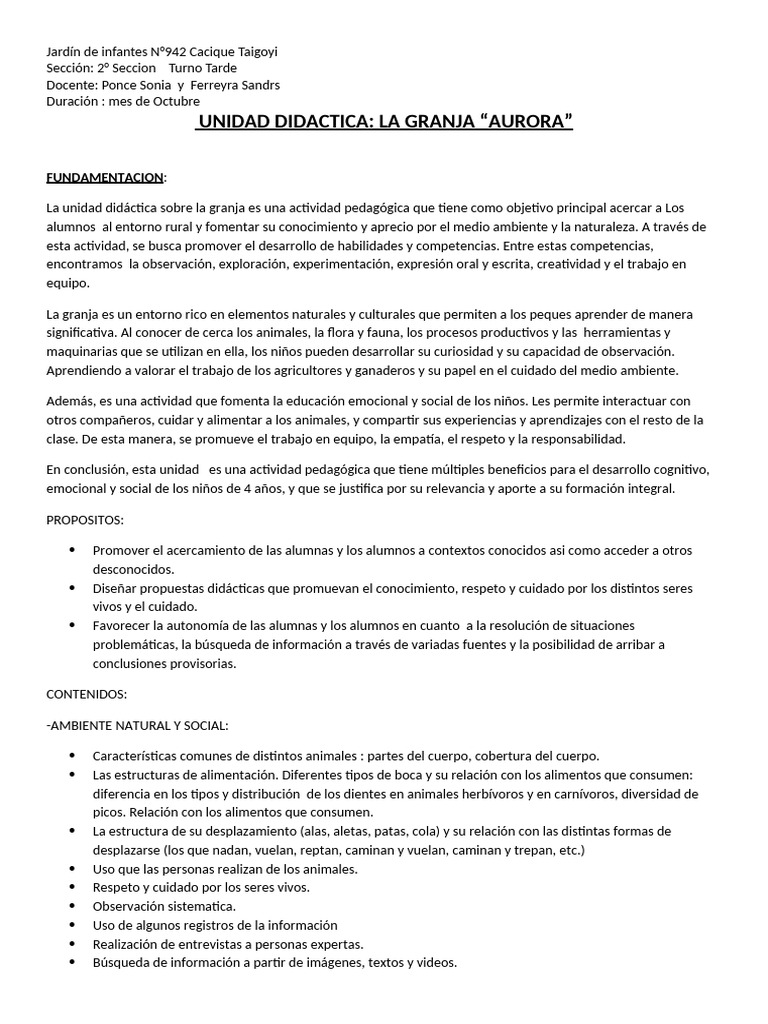UNIDAD DIDACTICA La Granja | PDF
