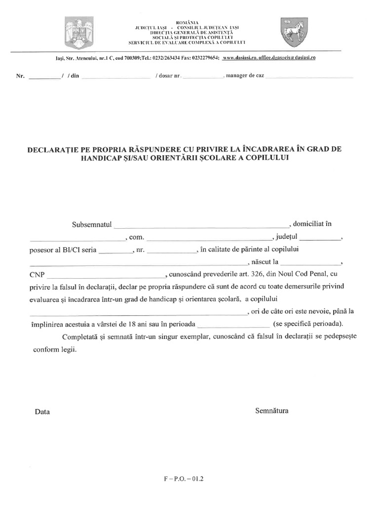 Declaratie Parinte | PDF