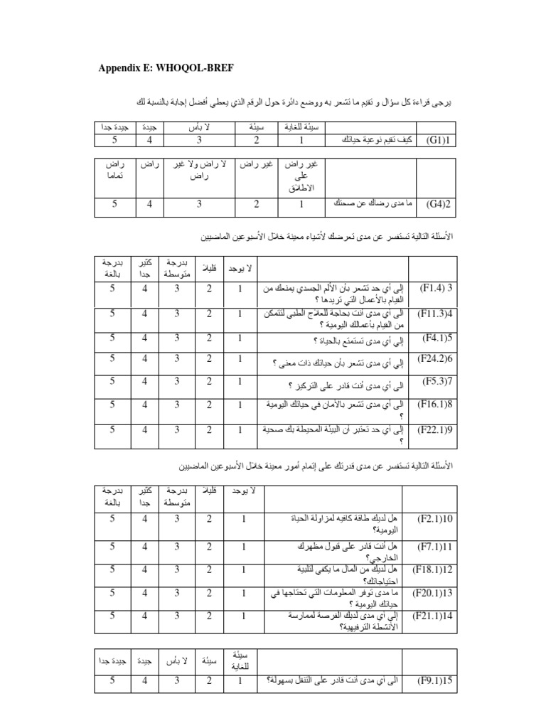 Arabic Whoqol Bref | PDF