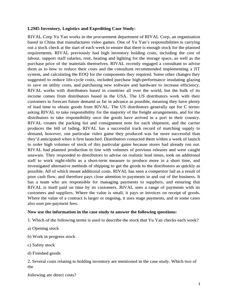 L2M5 Inventory-Case Study | PDF