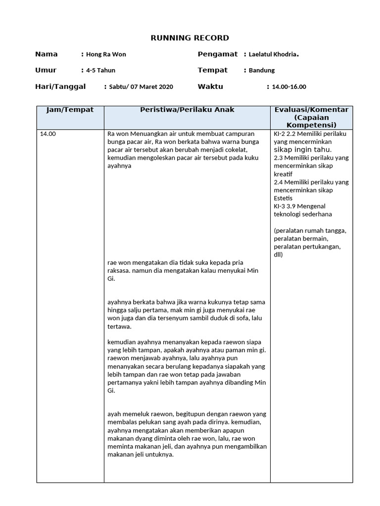 Observasi Perilaku Anak Usia Dini | PDF