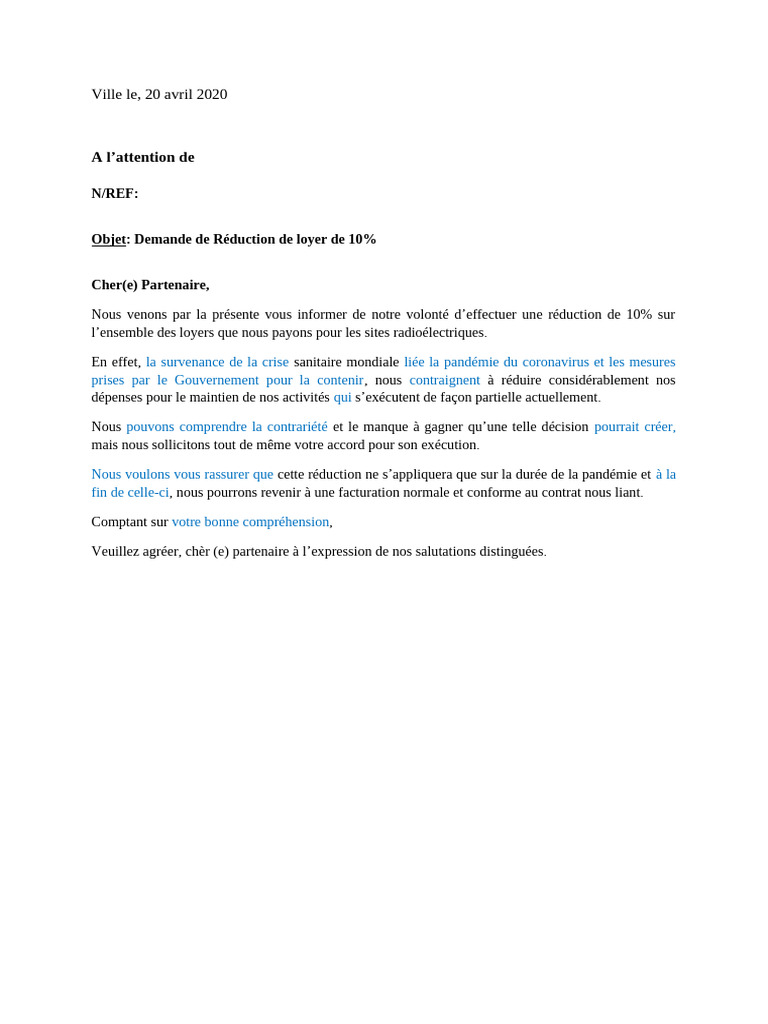 Modèle Courrier De Demande De Réduction Des Loyers Pdf