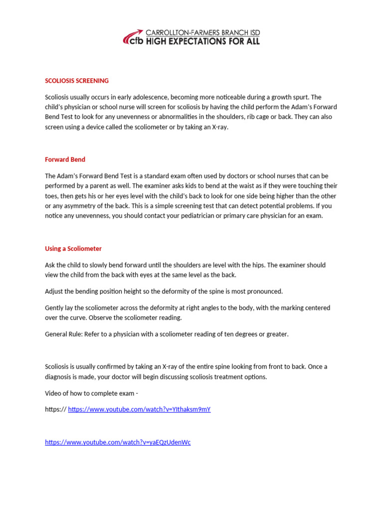 HoLs1N5lSyeBaXEADewV - Scoliosis Screening Resources | PDF