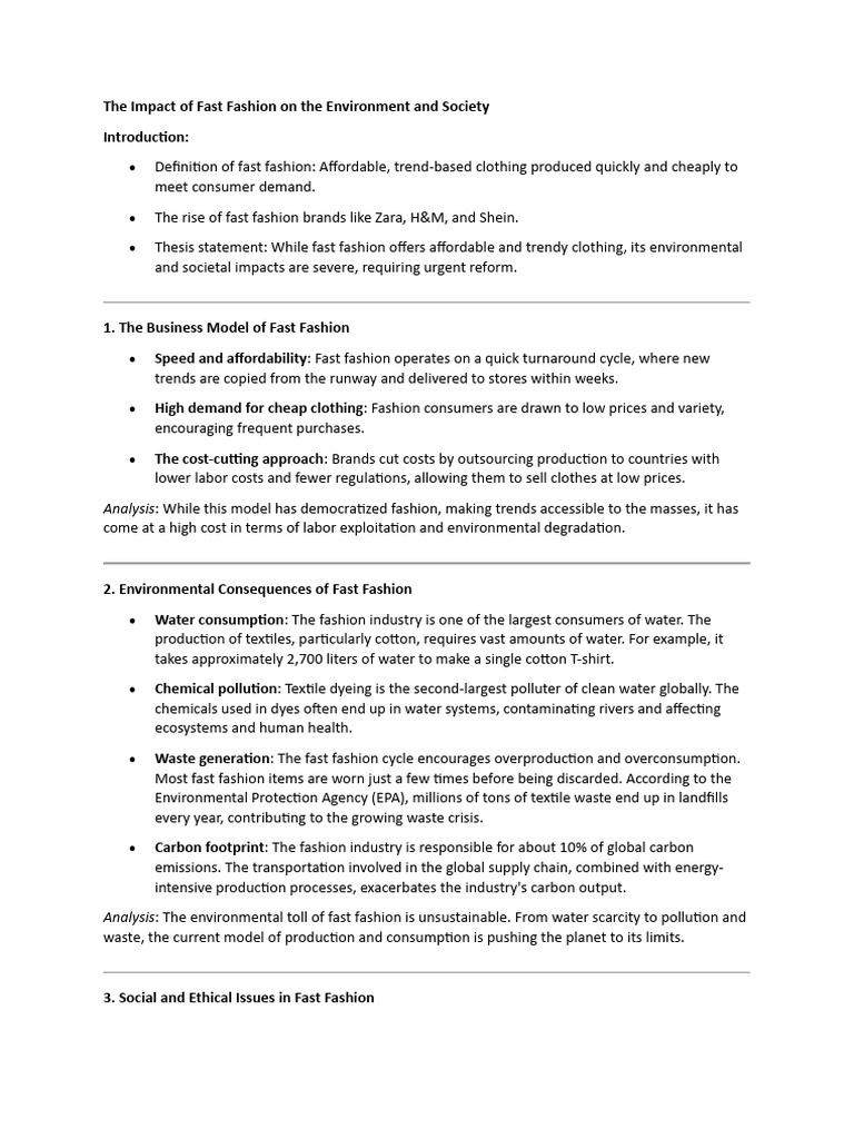 The Impact of Fast Fashion On The Environment and Society | PDF