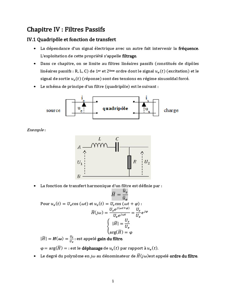 Chapitre IV Filtres Passifs 2023 | PDF