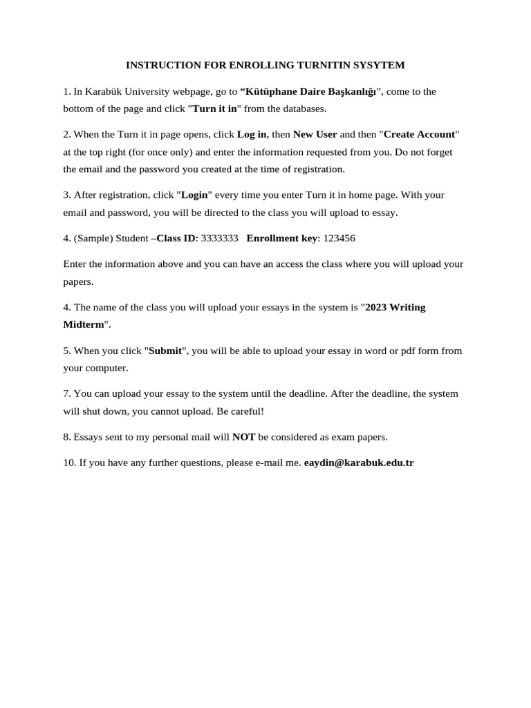 Instruction For Enrolling in Turnitin System | PDF