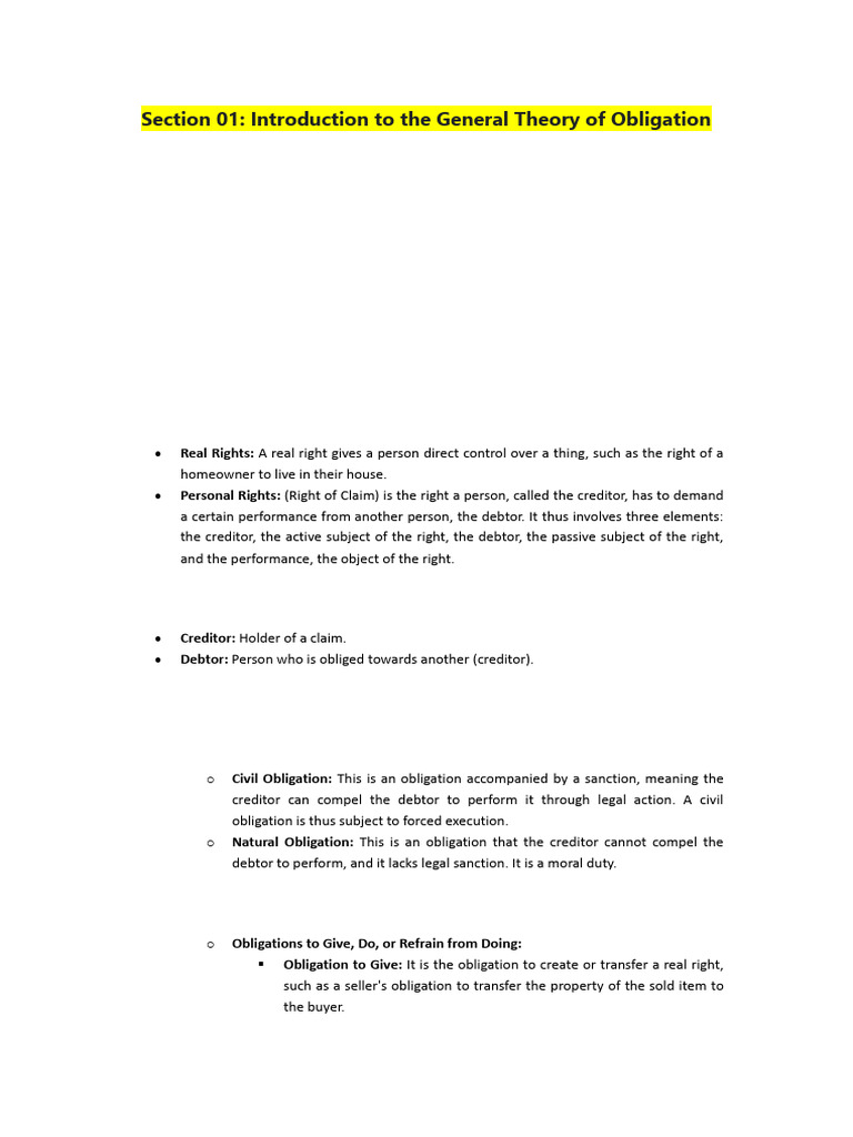 Section 01 - Introduction To The General Theory of Obligation | PDF
