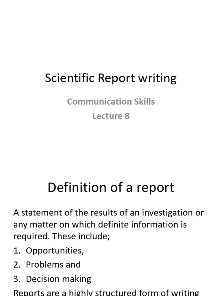 Lecture 8 Scientific Report Writing Skills July 2024 | PDF ...