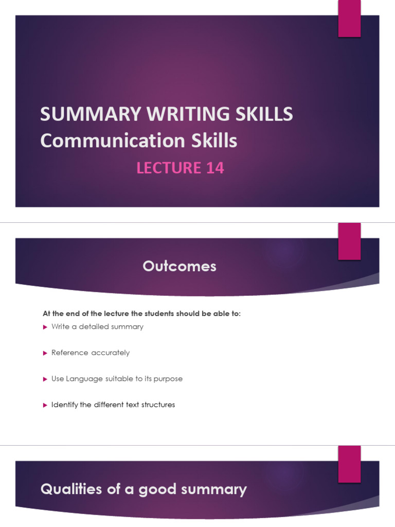 Lecture 14 Summary Writing Skills | PDF