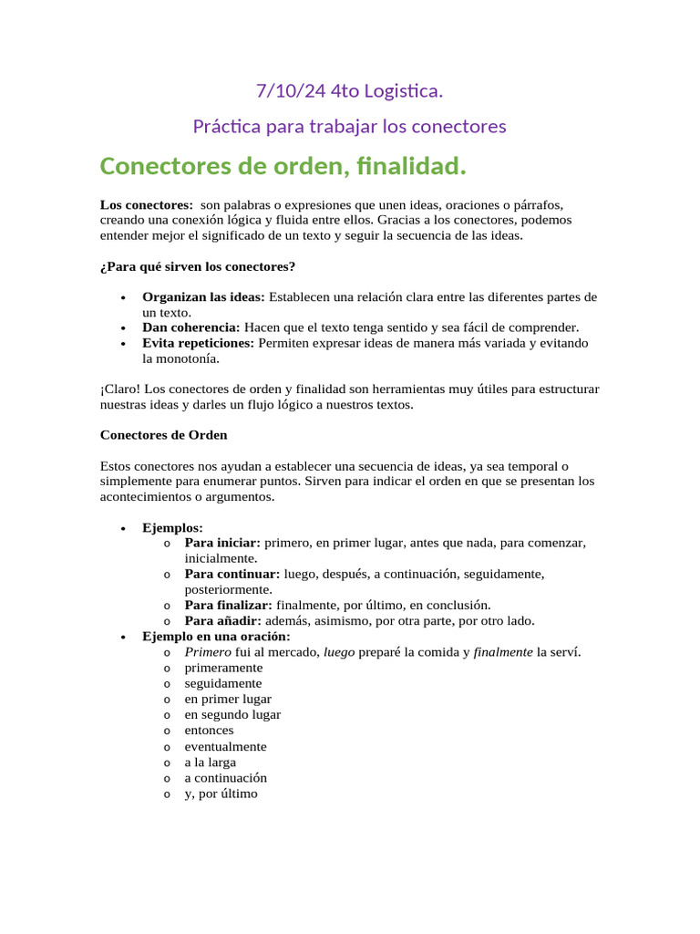 Practica de Los Conectores | PDF