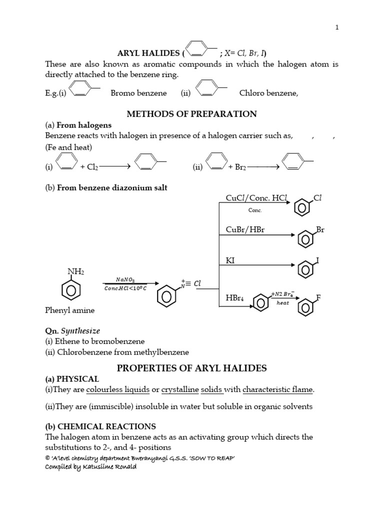 A Level Chemistry Aryl Alkyl Halides Repaired | PDF