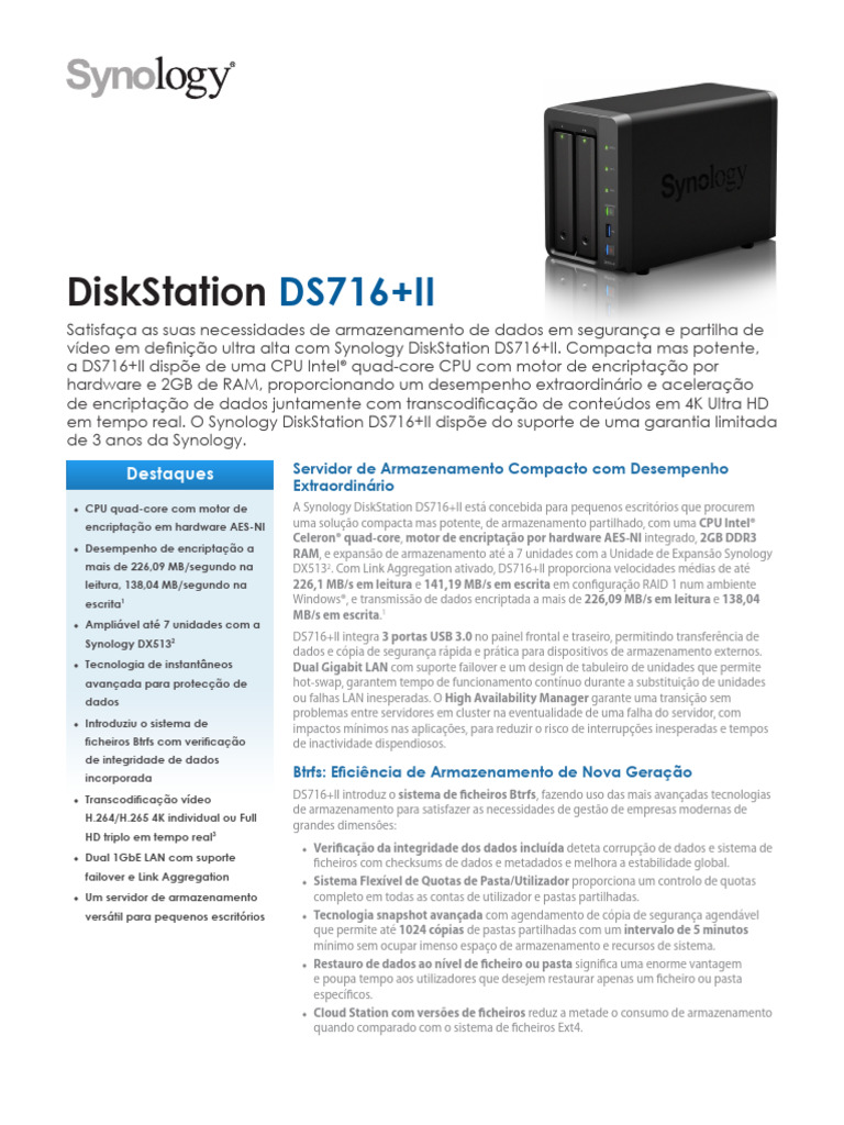 Synology DS716 PlusII Data Sheet PTG | PDF