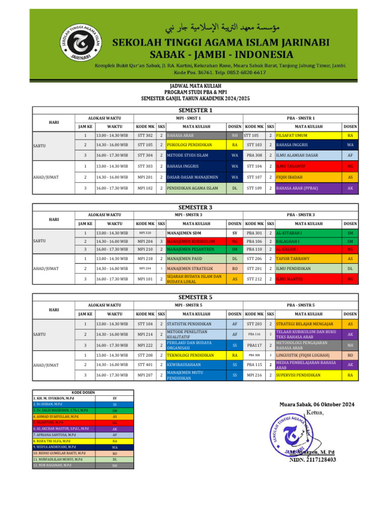 Jadwal Kuliah Semester Ganjil 2024 2025 Staijn Pdf