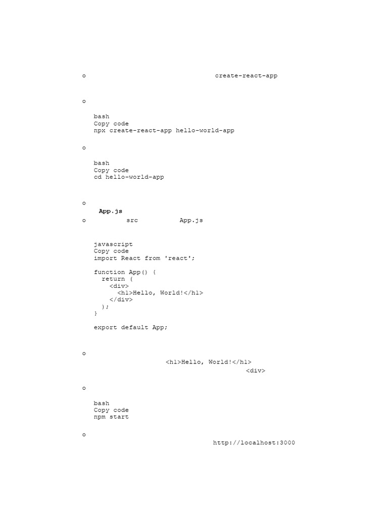 Steps To Create A React App Hello World Pdf
