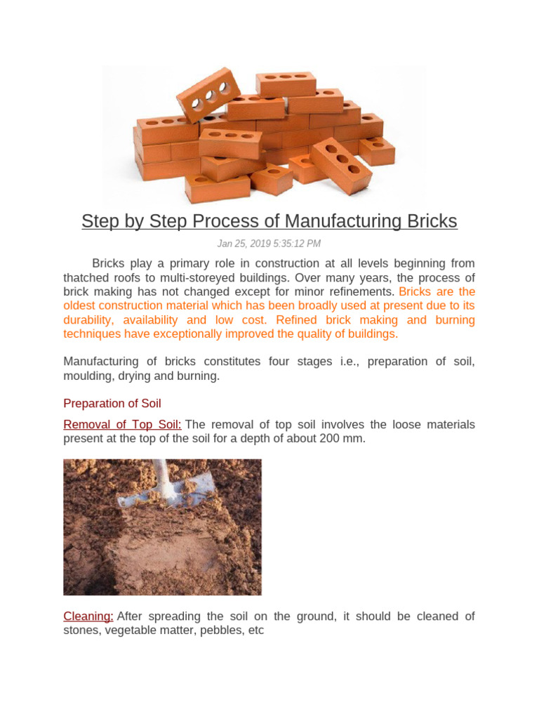 Step by Step Process of Manufacturing Bricks | PDF