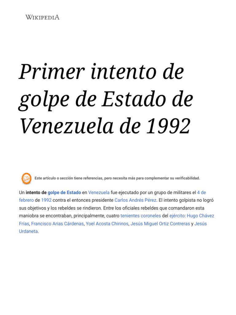 Primer Intento de Golpe de Estado de Venezuela de 1992 - Wikipedia, La ...