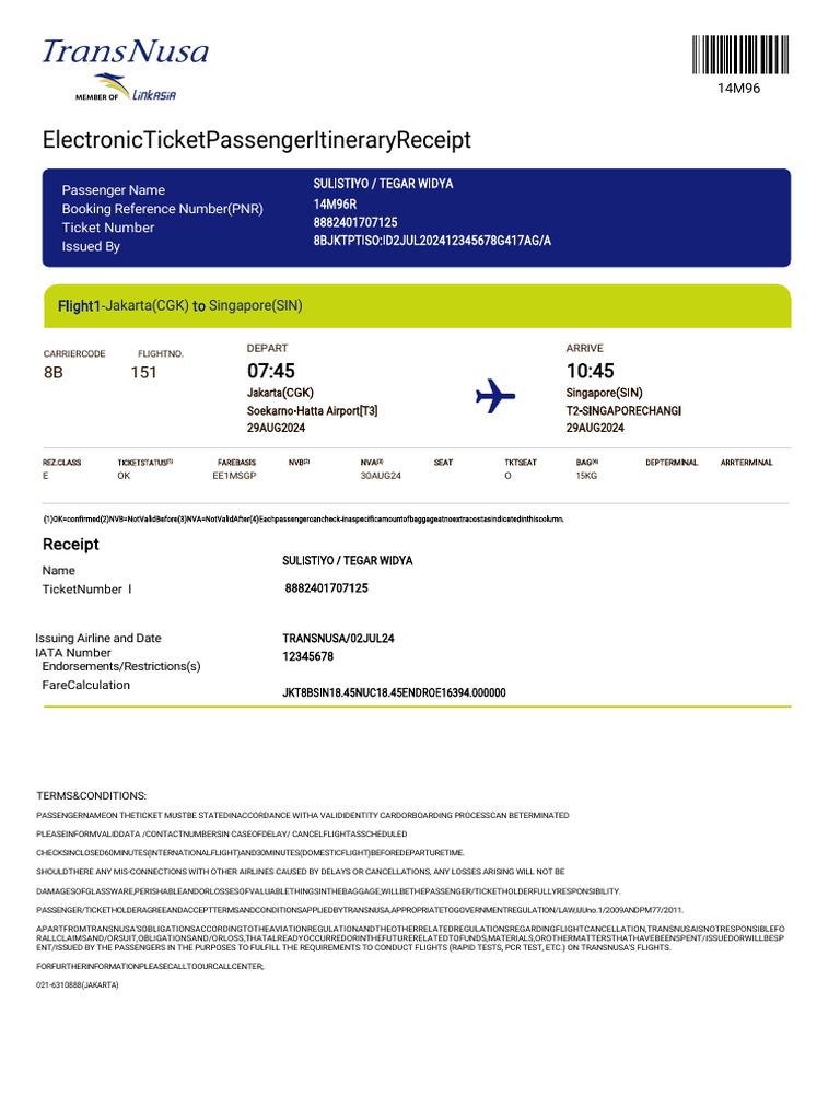 E-Ticket Transnusa (04 Pax) | PDF