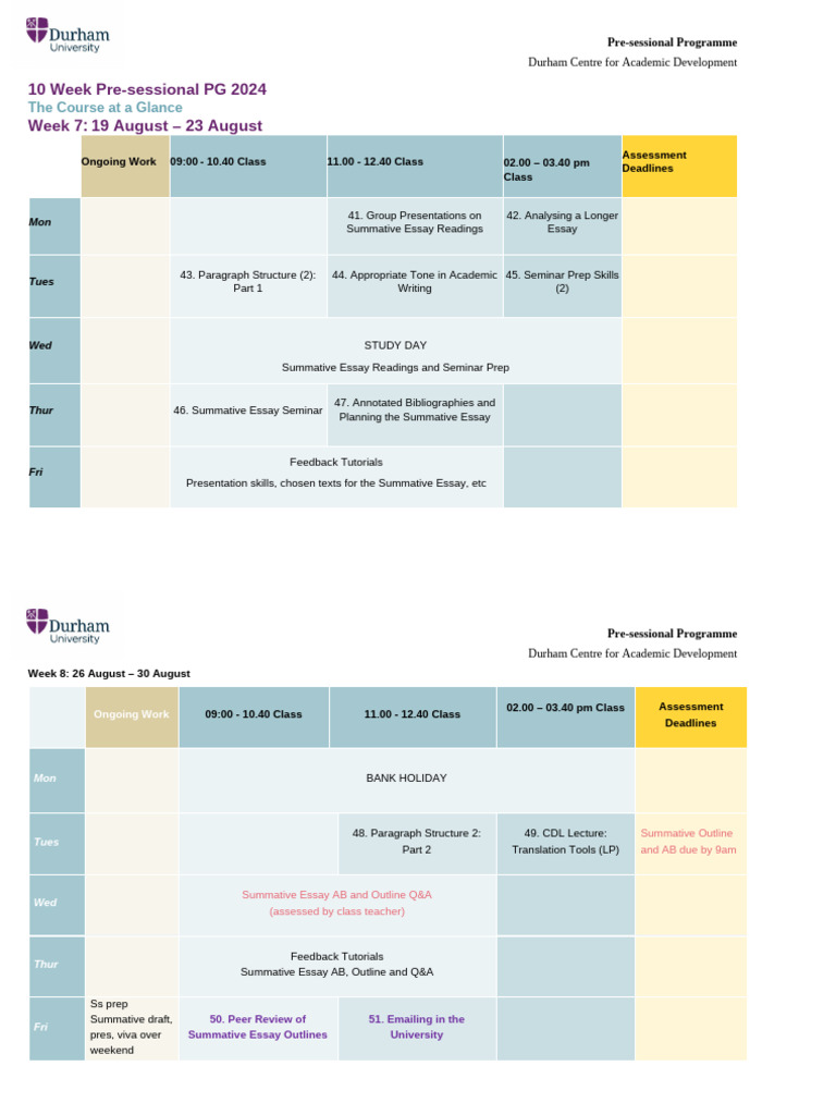 FINAL - PG10 STUDENTS Timetable | PDF
