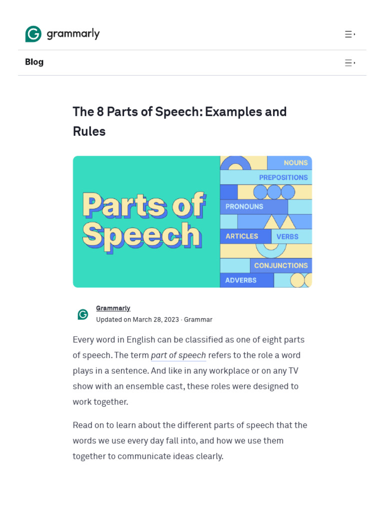 The 8 Parts of Speech - Examples and Rules - Grammarly Blog | PDF