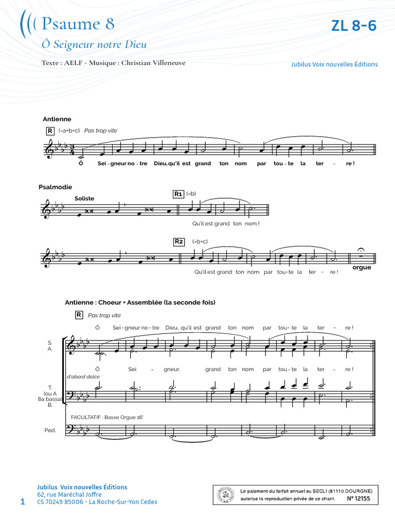 6bis - Psaume 8 Villeneuve - JUBILUS VN - 12155 | PDF