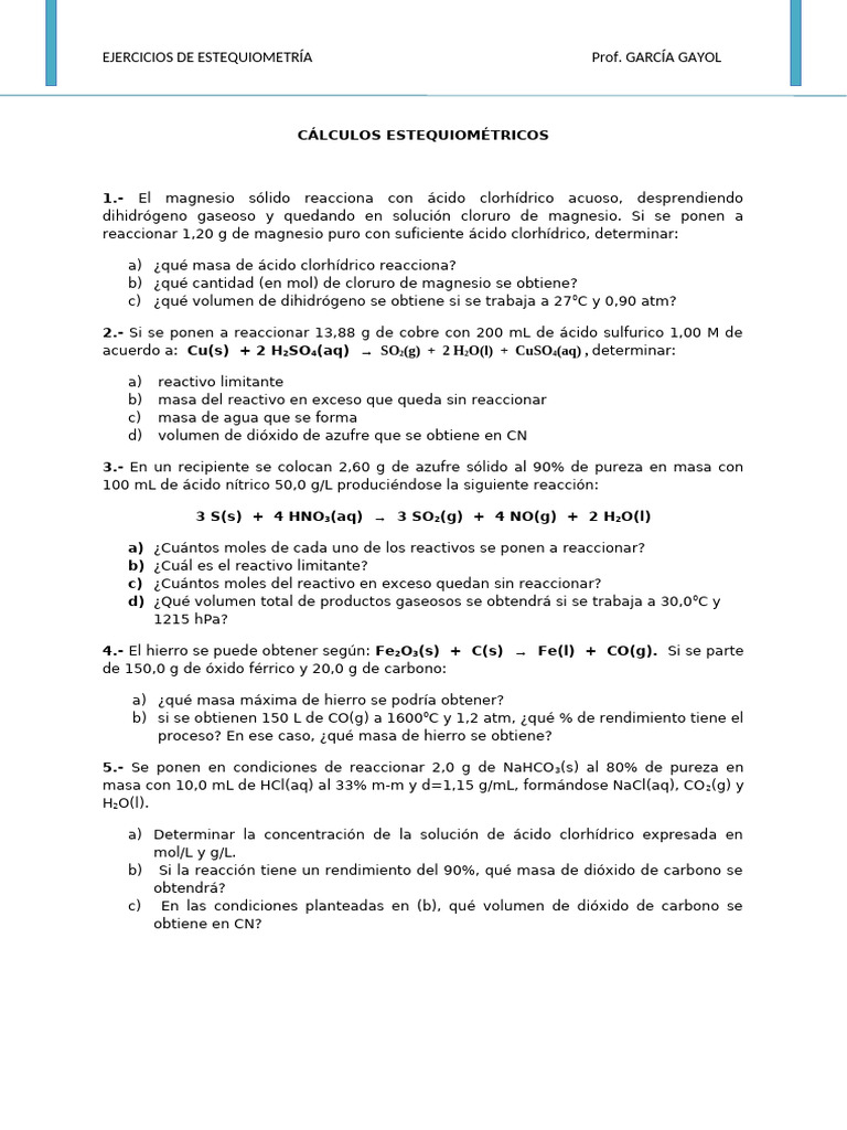 Cálculos Estequiométricos | PDF