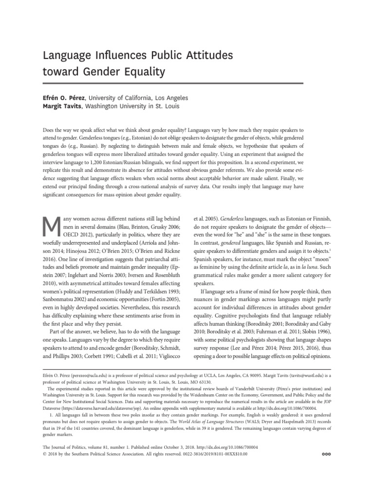 Language influences public attitudes toward gender equality | PDF