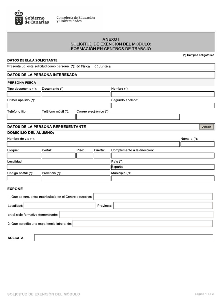 ANEXO I. Solicitud Exención Módulo FCT | PDF