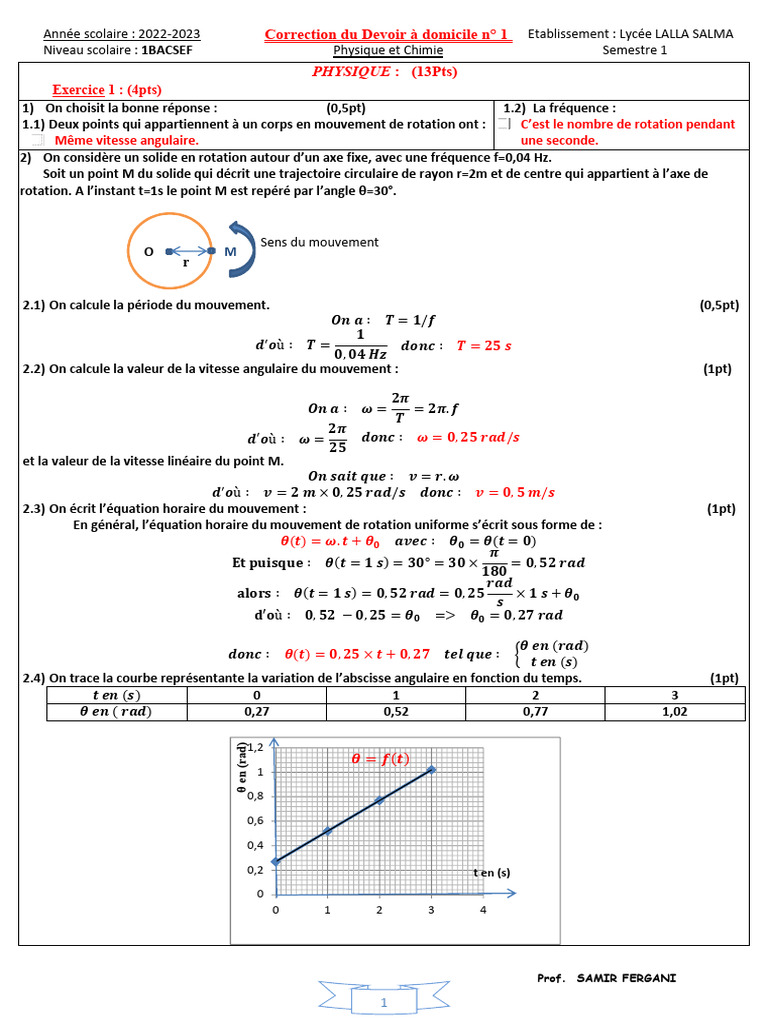 Correction Du Devoir A Domicile N°1 - S1 - 1BACSEF 1 | PDF