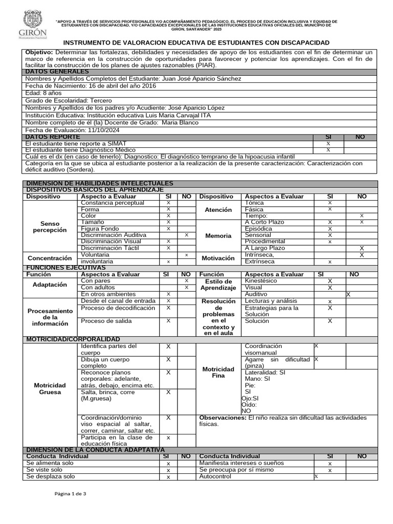 Instrumento de Valoracion Educativa | PDF