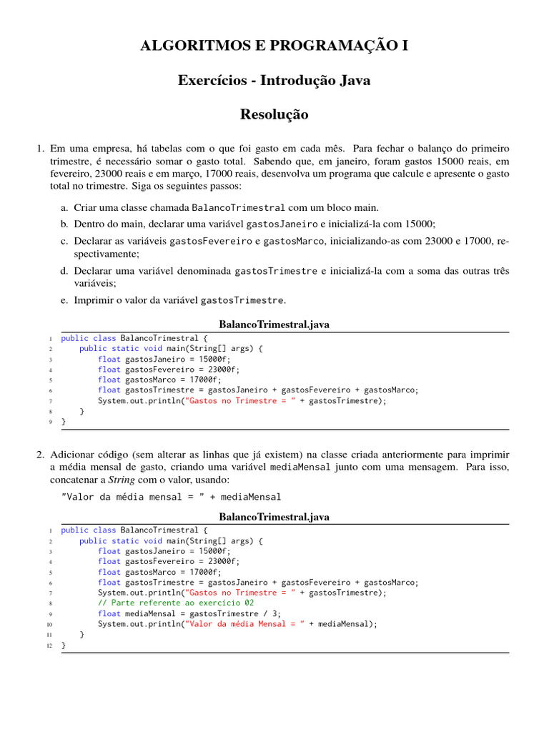 Resolução - Exercícios - Introducao Java | PDF