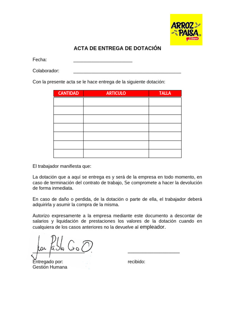 Entrega Dotacion | PDF