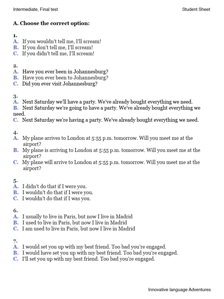 Intermediate - Final Test - PDF | PDF