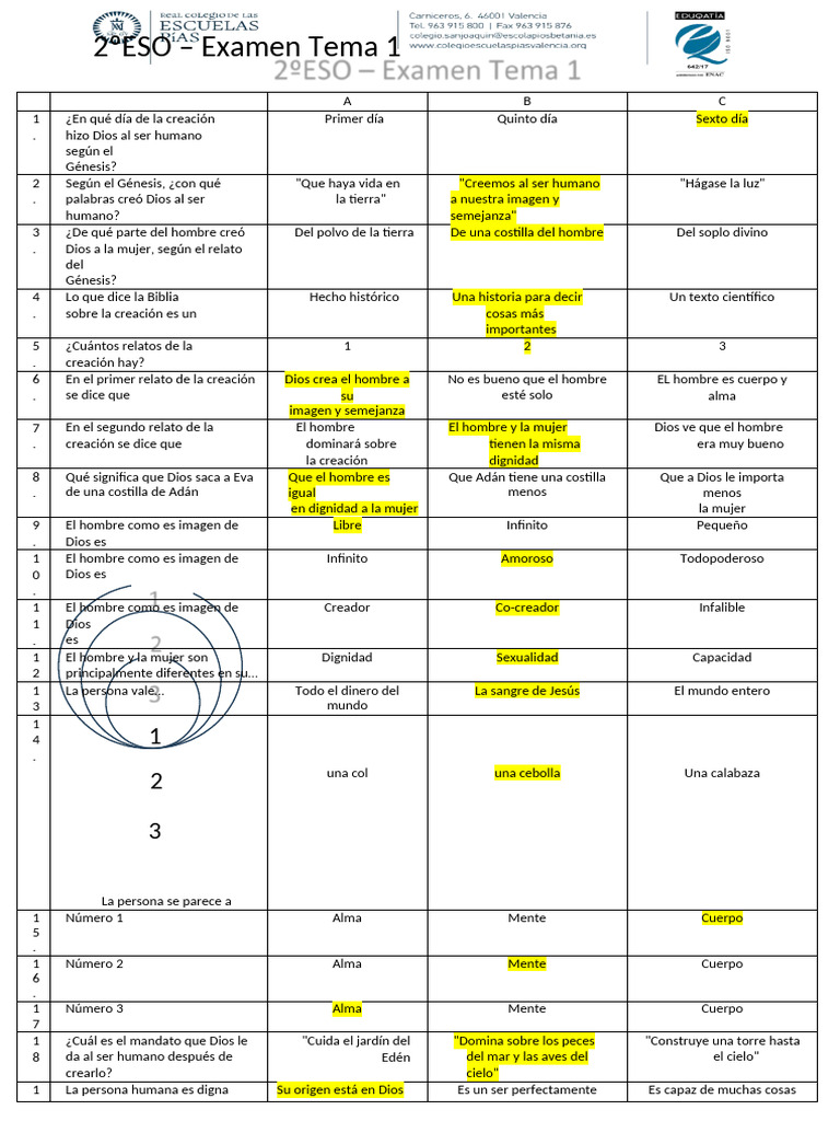 24-25 Examen Tema 1 2eso | PDF