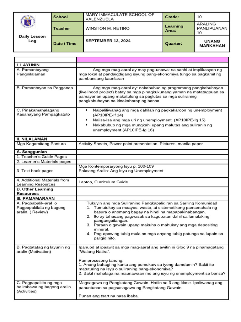 Lesson Plan Demo Grade 10 Pdf