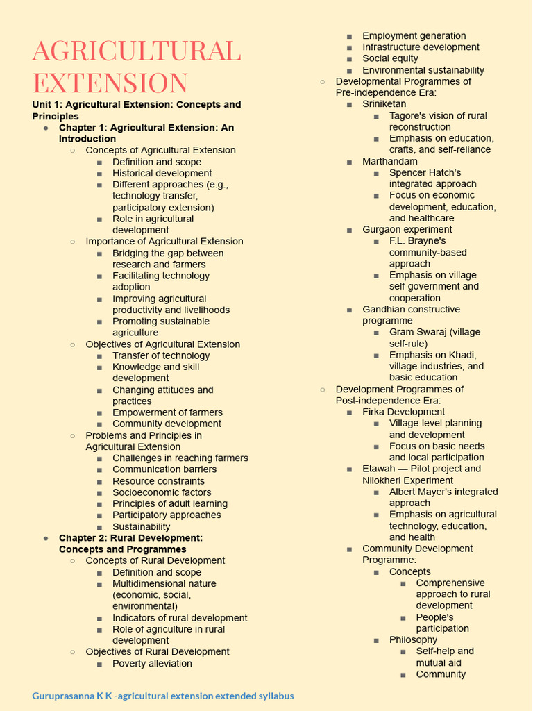 Agricultural Extension Extended Syllabus | PDF
