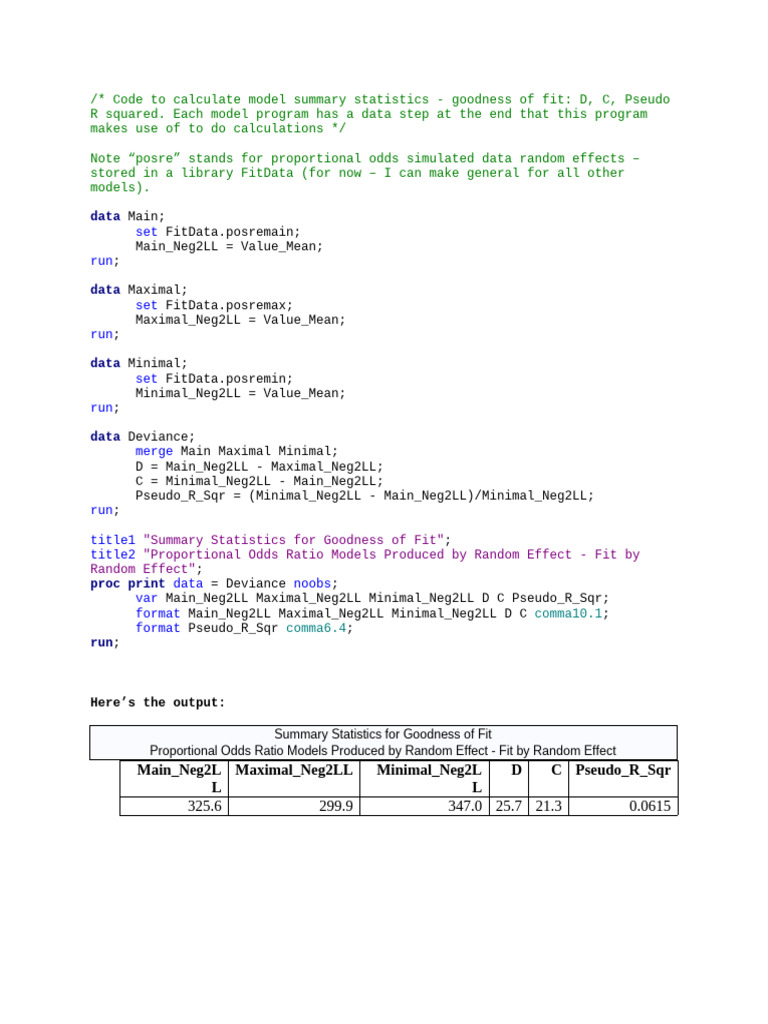 Code To Calculate Model Summary Statistics | PDF