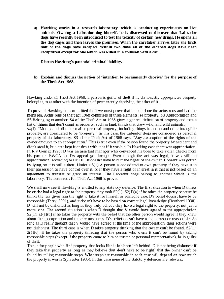 Theft Act 1968 Question | PDF